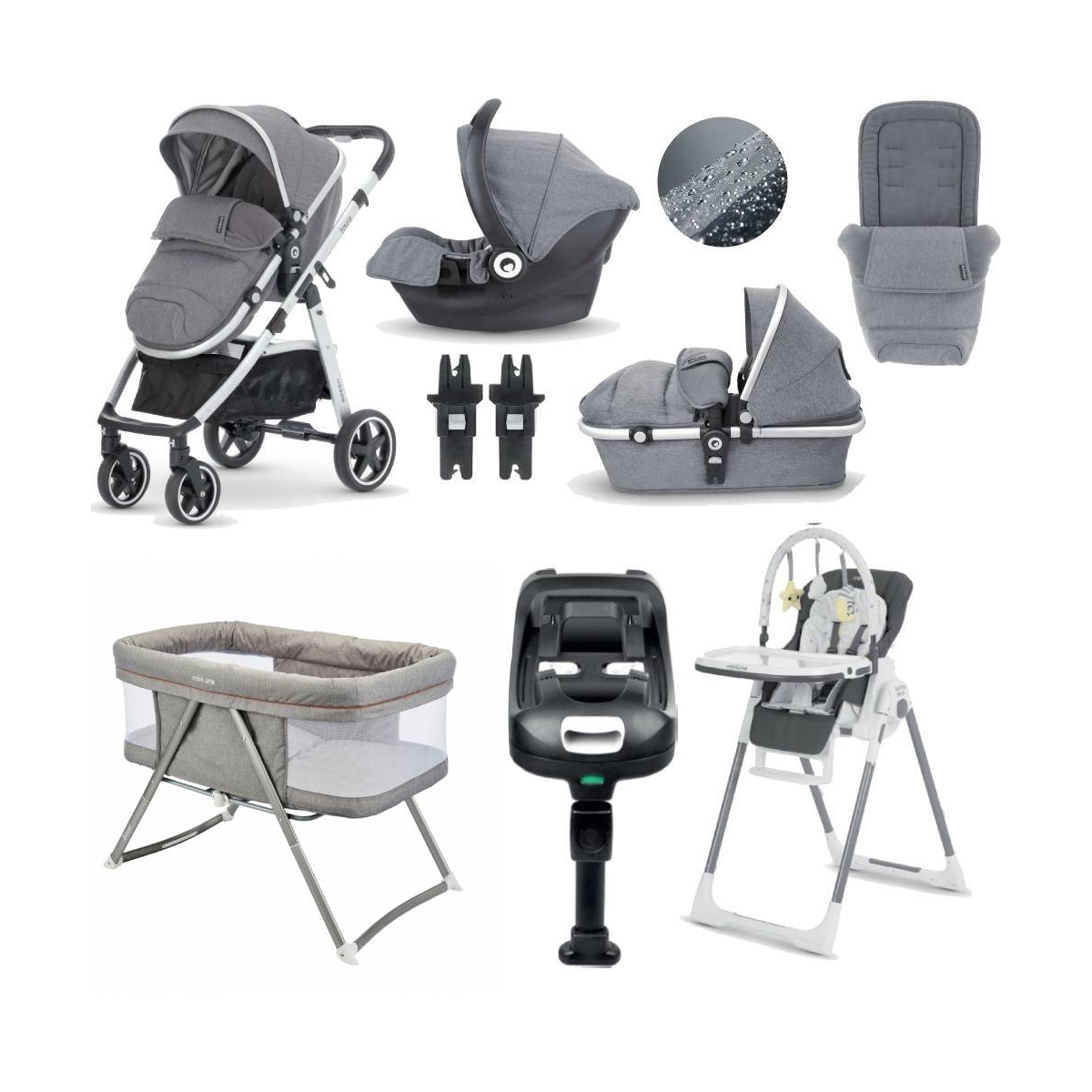 Miniuno Toura Bundle Package-Grey Herringbone with Swiftfold Cri ...