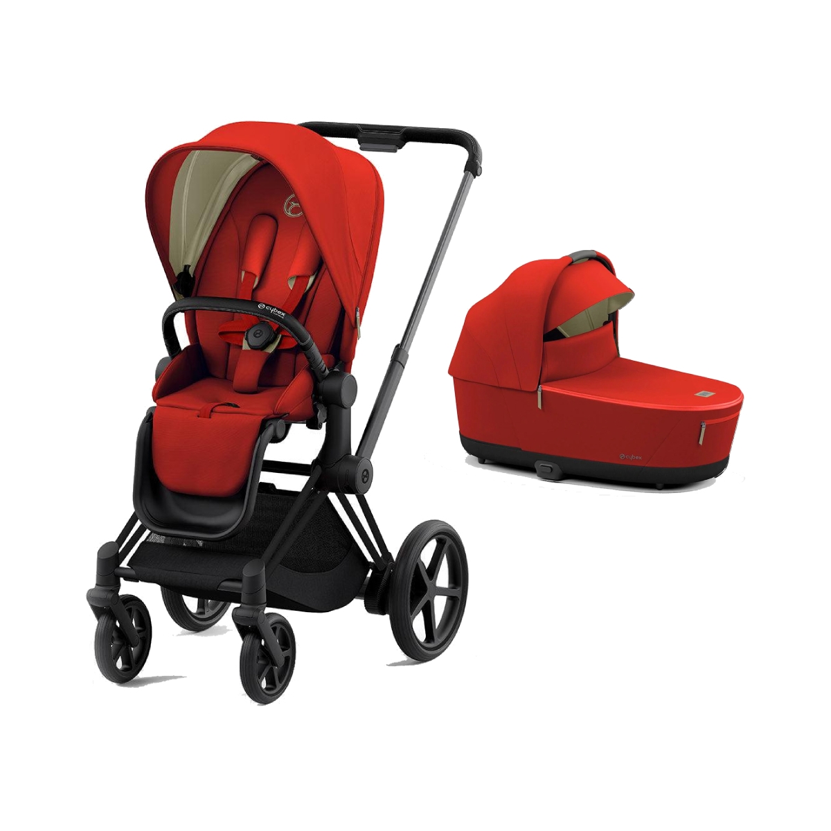 Cybex e-Priam Black Pushchair with Lux Carry Cot-Autumn Gold ...