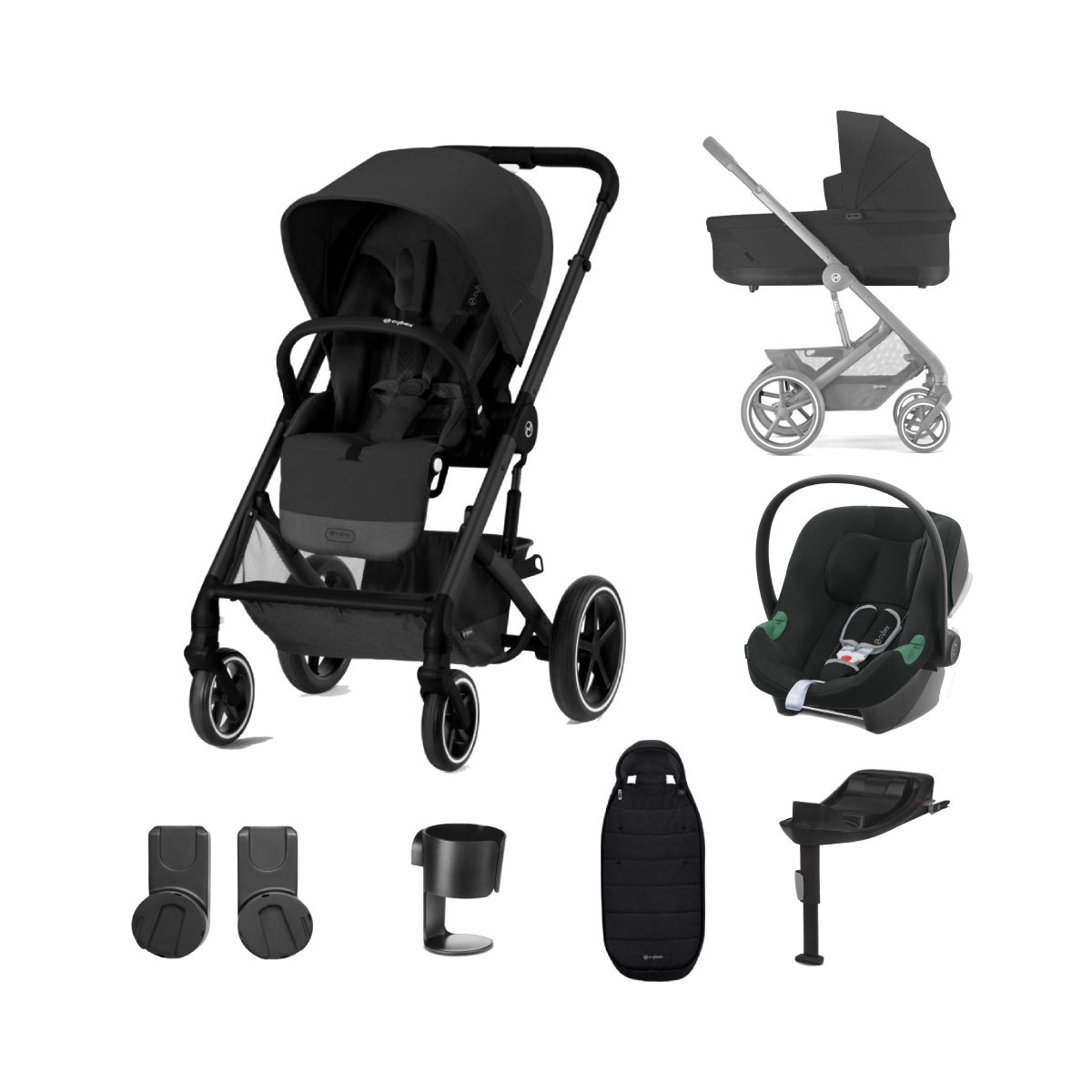 Cybex Balios S Lux Black Frame 10 Piece Bundle-Moon Black - Everything Baby